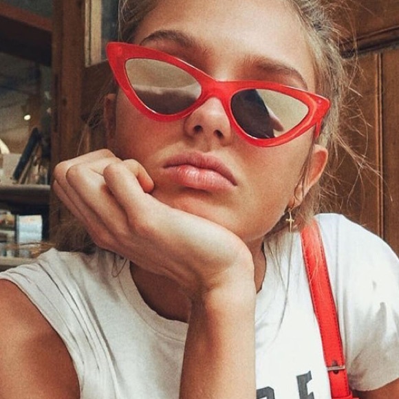 Accessories | Red Cat Eye Triangle Sunglasses | Poshmark